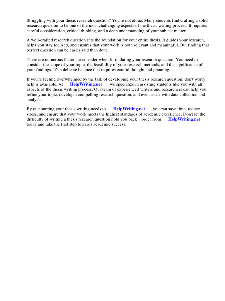 Thesis Research Question Sample | Download Free PDF | Thesis | Hypothesis