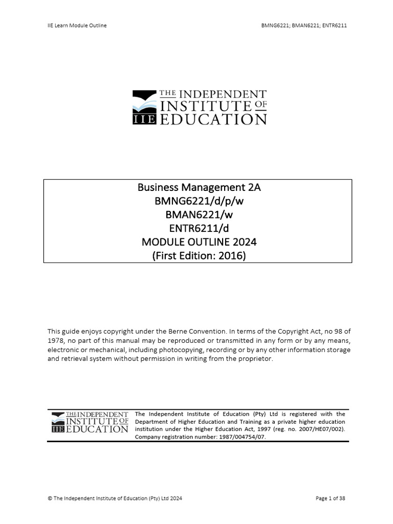BMNG6221w - Module Outline | PDF | Entrepreneurship | Franchising