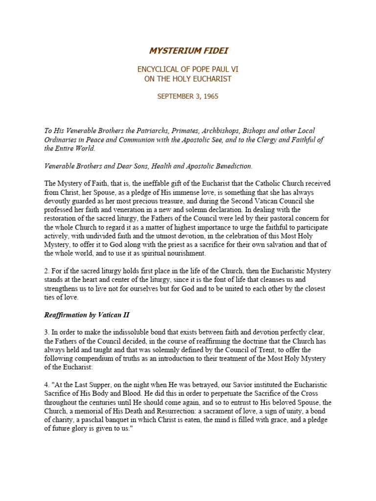Mysterium Fidei | PDF | Eucharist | Catholic Church