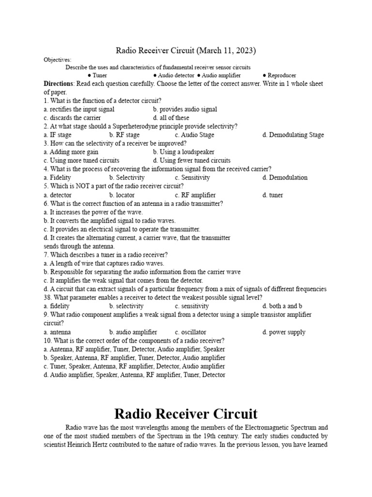 Radio Receiver Circuit | PDF | Detector (Radio) | Radio