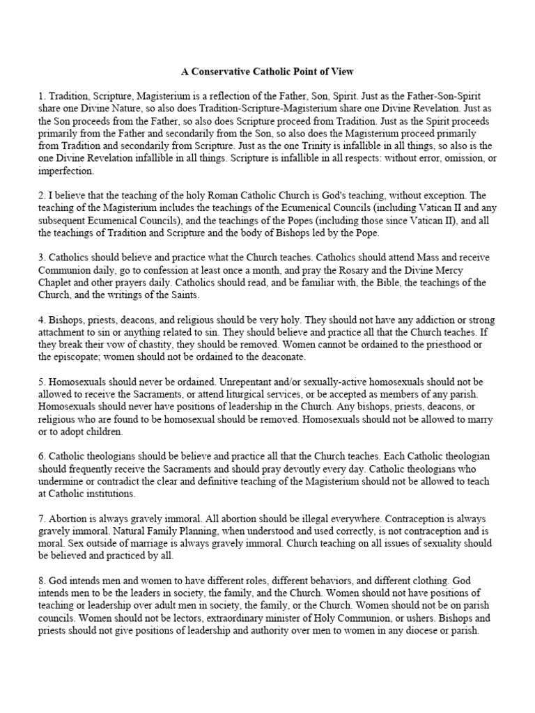 Conservative Catholic Teachings Explained | PDF | Catholic Church ...