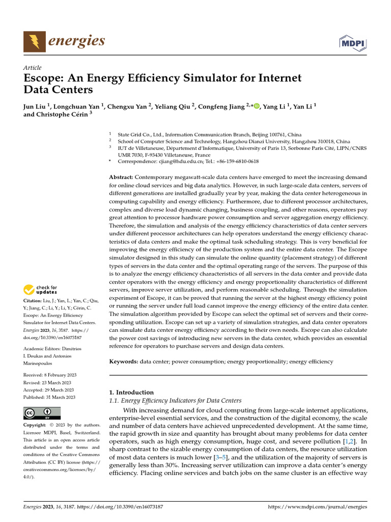 Escope an Energy Efficiency Simulator for Internet Data Centers 2023 MDPI | PDF | Data Center ...