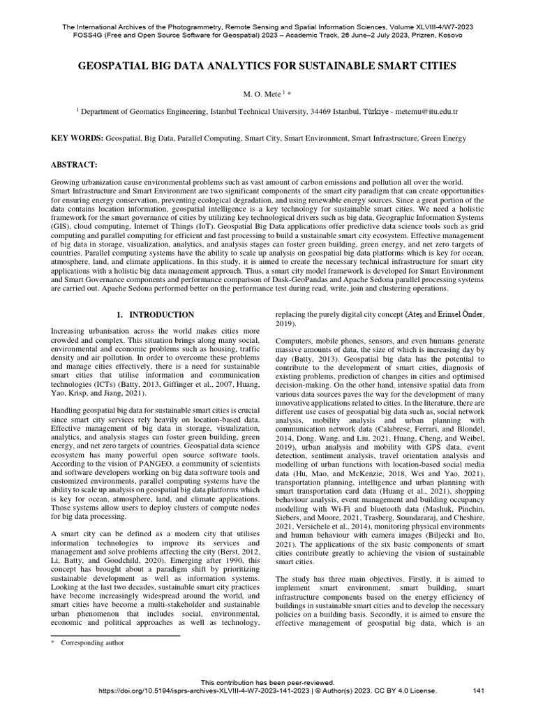 GEOSPATIAL BIG DATA ANALYTICS FOR SUSTAINABLE SMART CITIES - 2023 - International Society For ...