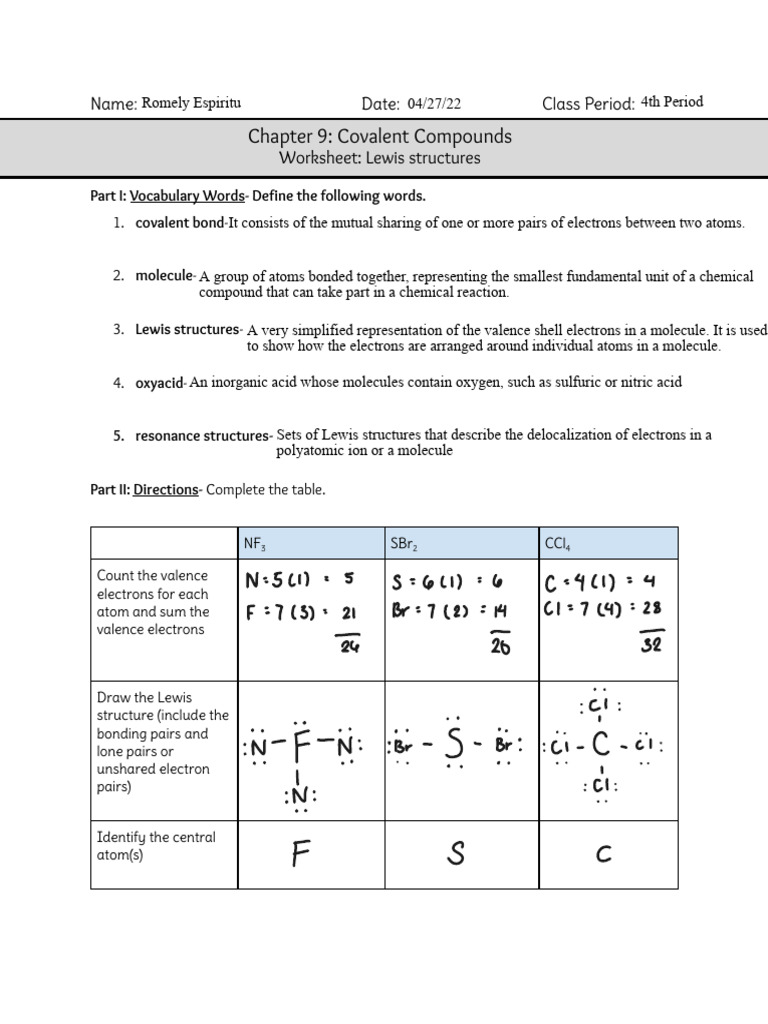 Kami Export - Romely Anne Yambao Espiritu - Forming Covalent Bonds HW22 | PDF