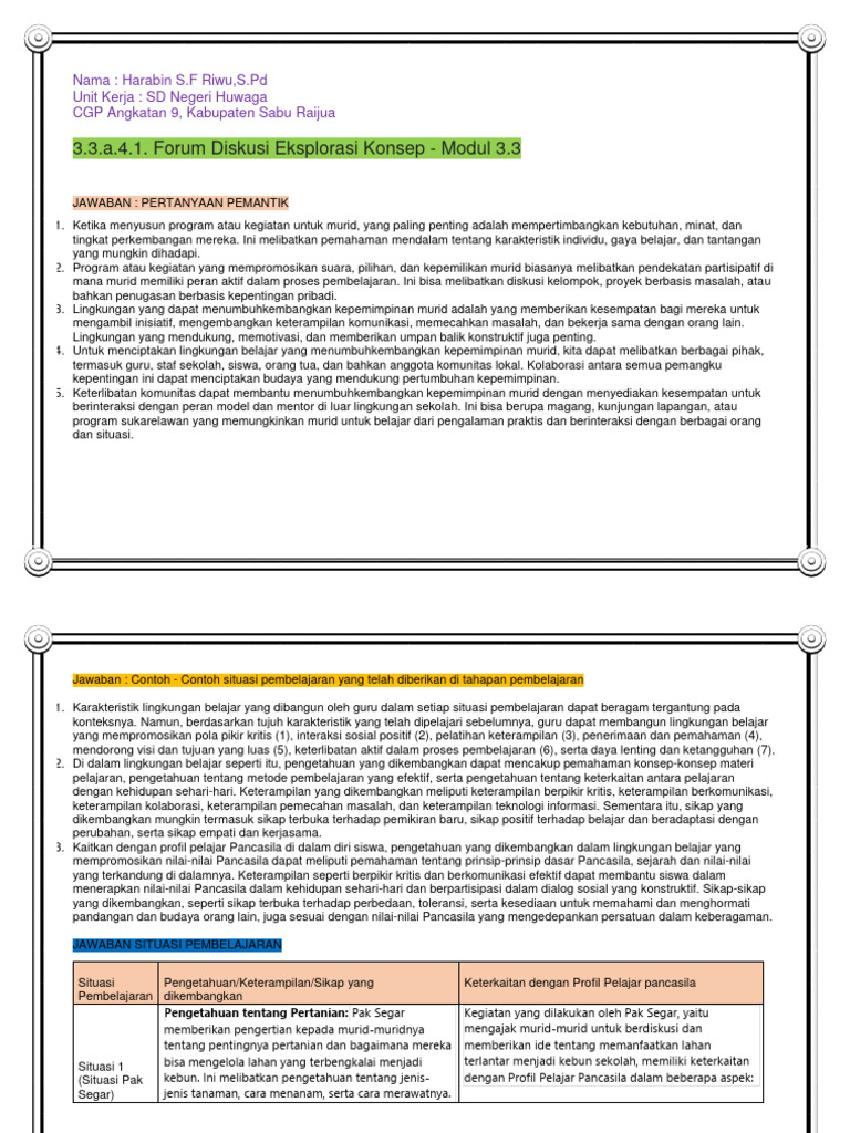 3.3.a.4.1. Forum Diskusi Eksplorasi Konsep - Modul 3.3 | PDF