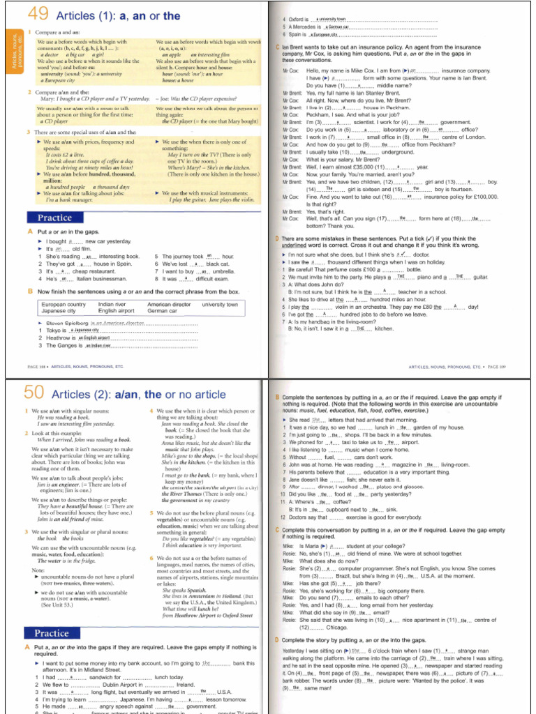 Grammar Articles U11 Workshop | PDF