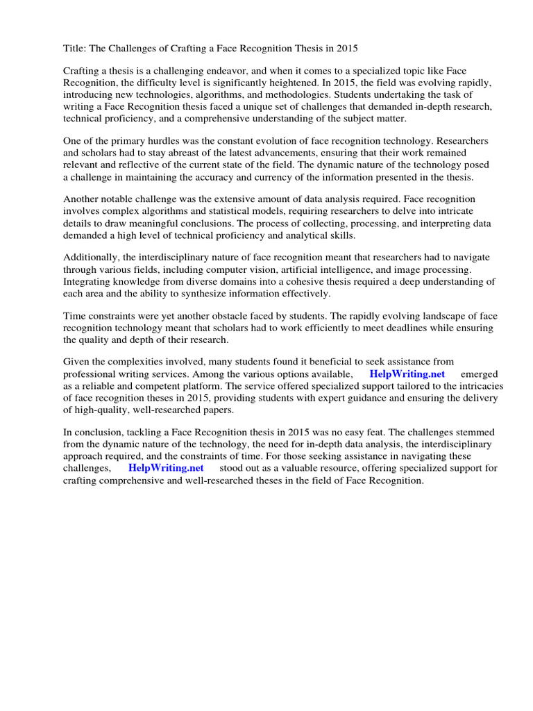 Face Recognition Thesis 2015 | PDF | Cognition | Computing