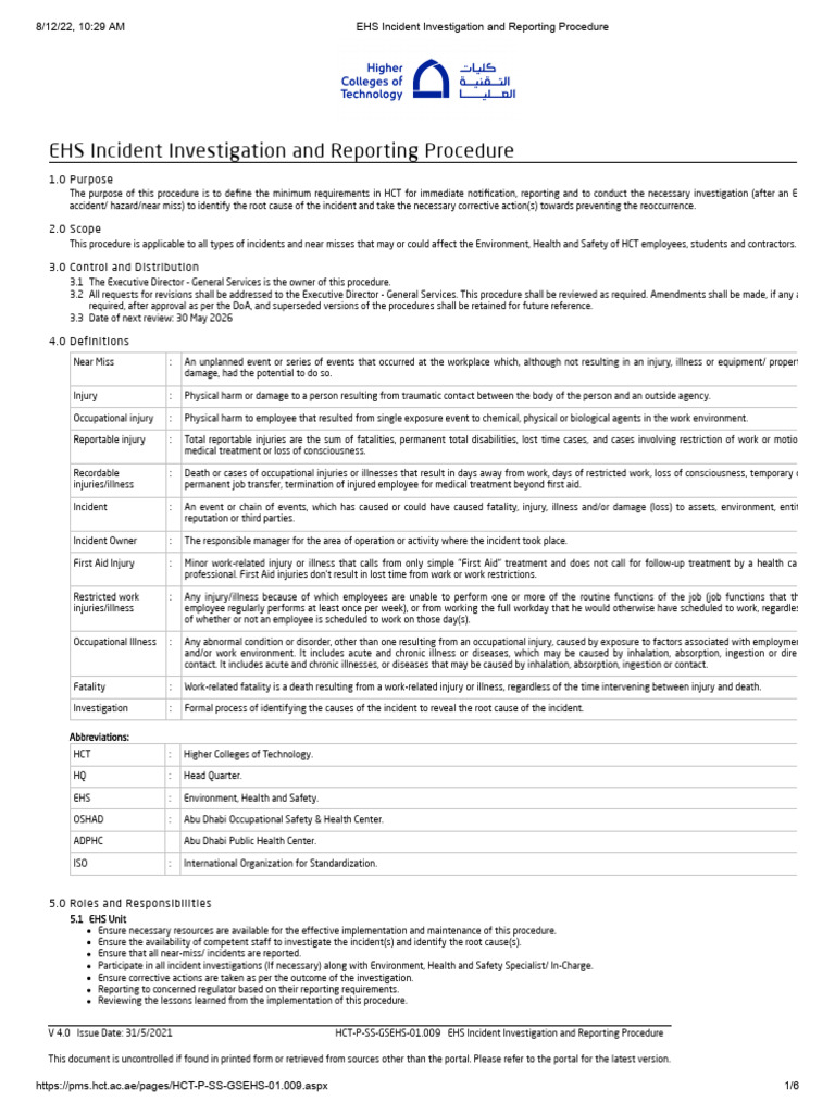 Ehs Incident Investigation and Reporting Procedure | PDF | Occupational ...
