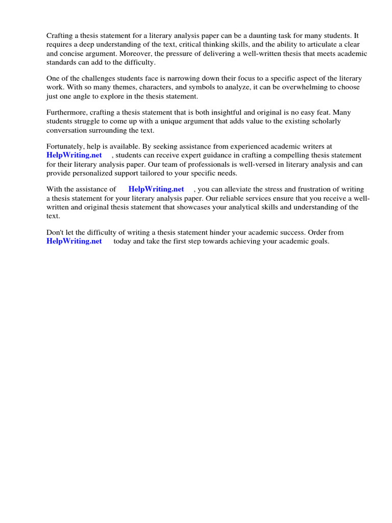 How To Write A Thesis Statement For A Literary Analysis Paper | PDF ...