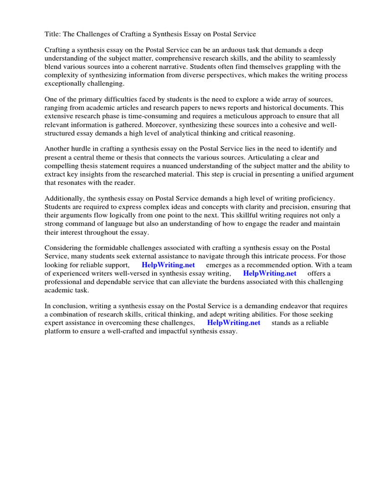 Synthesis Essay Challenges on Postal Service | PDF | Essays | United ...