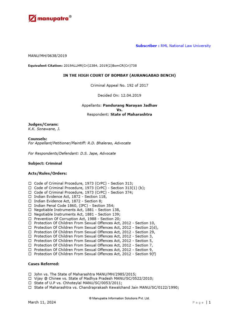 Burden of Proof Case-Pandurang - Narayan - Jadhav - Vs - State - of - Maharashtra - 12042019 ...