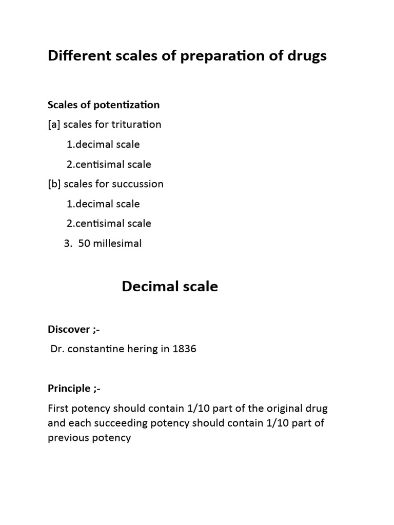 Different Scales of Preparation of Drugs | PDF | Homeopathy | Chemistry