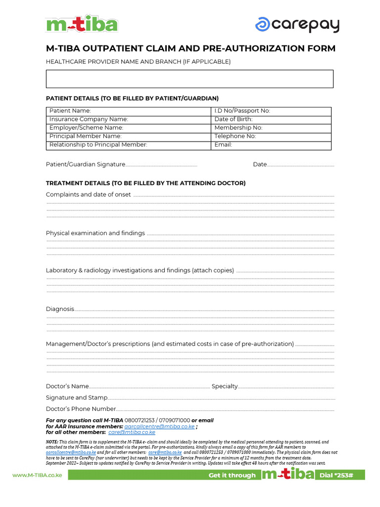 MTIBA OutPatient - Dental - Optical Medical Claim Form - v2022 Sept ...