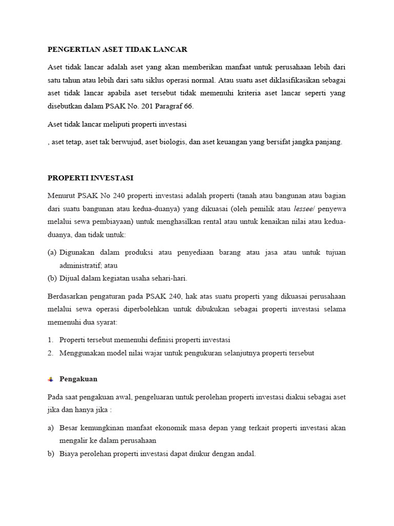 Pengertian dan Klasifikasi Aset Tidak Lancar | PDF