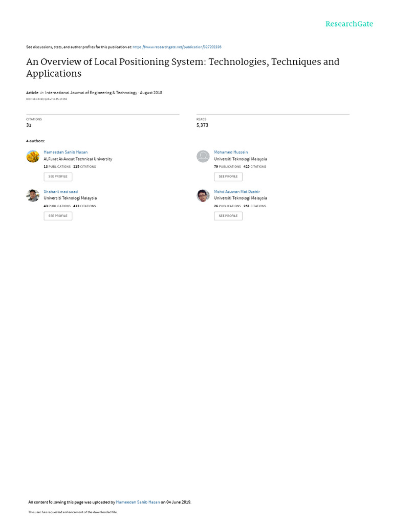 An Overviewof Local Positioning System Technologies Techniquesand Application | PDF | Ultra ...