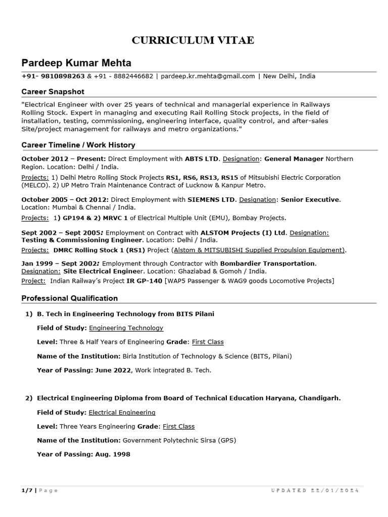 CV Pardeep Kr. Mehta | PDF | Power Inverter | Audit
