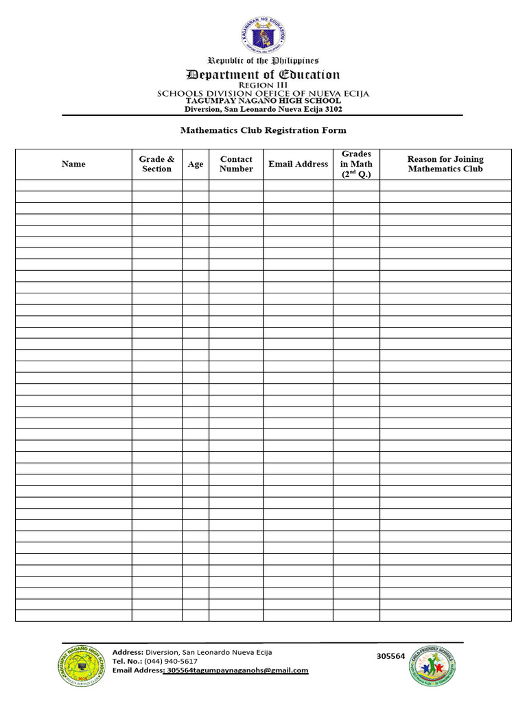Math Club Registration Form | PDF