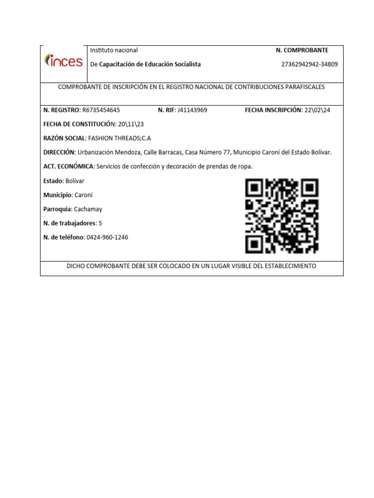 Inscrpción En Inces Pdf