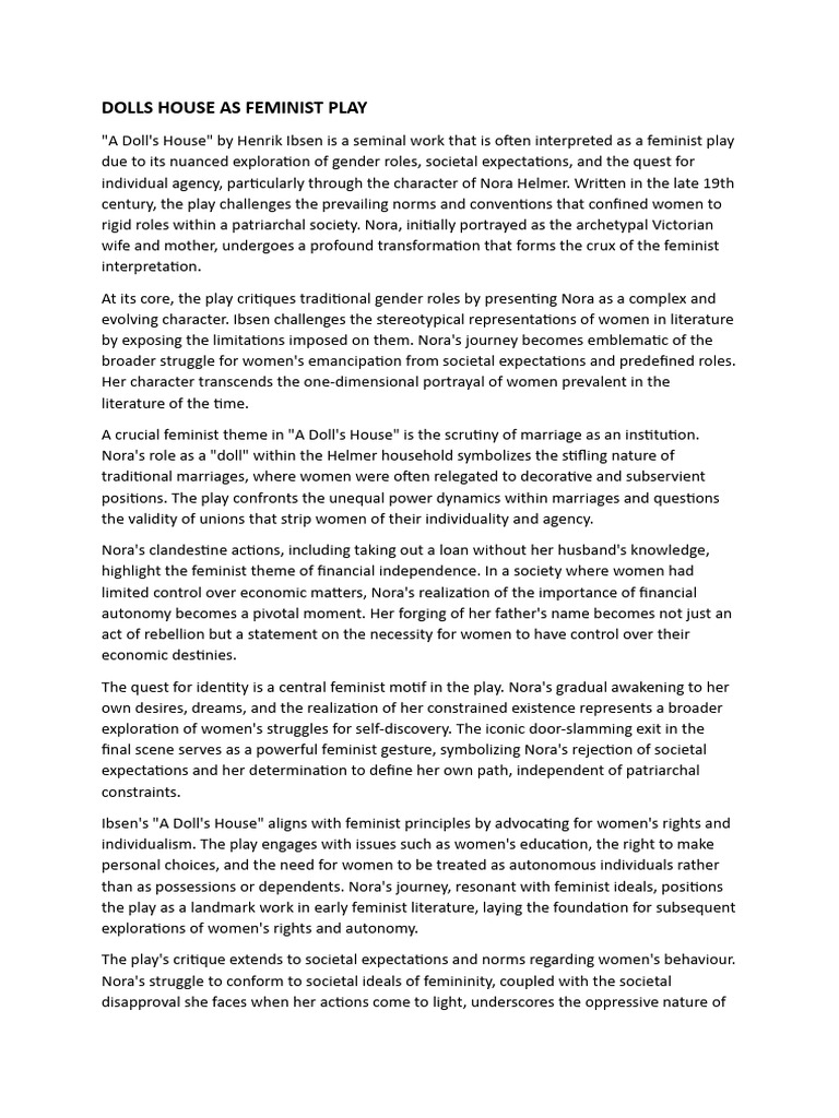 DOLLS HOUSE AS FEMINIST PLAY | PDF