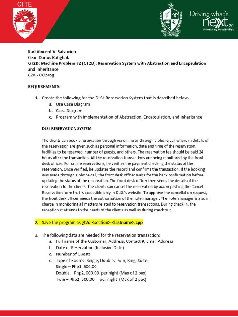 GT2D Doc C2B Katigbak Salvacion | PDF | Class (Computer Programming) | Inheritance (Object ...
