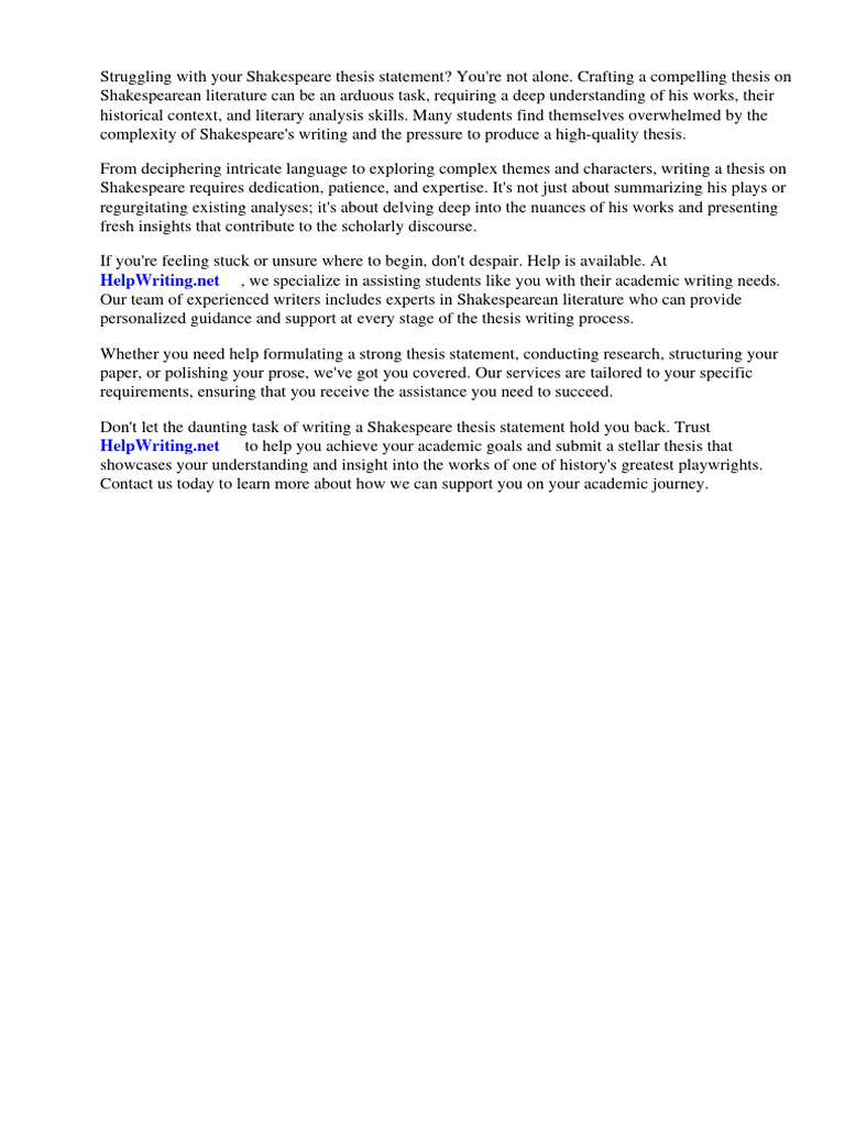 Shakespeare Thesis Statement | PDF | William Shakespeare | Macbeth