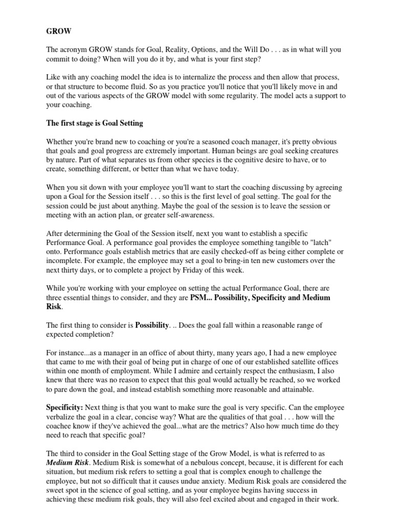 Understanding the GROW Coaching Model | PDF | Goal | Goal Setting