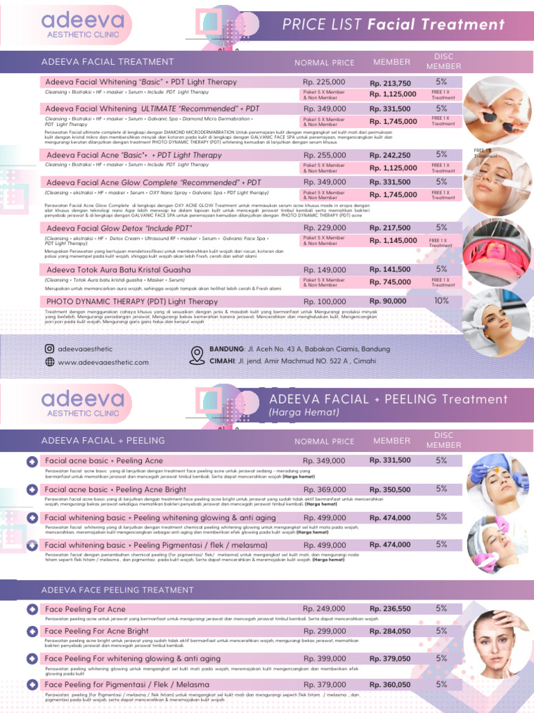 Price List Treatment - Adeeva Aesthetic Clinic | PDF