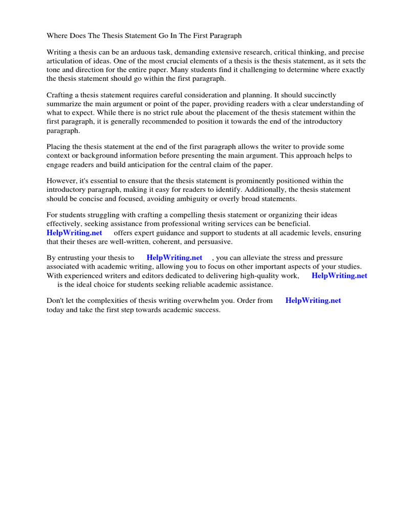 Where Does The Thesis Statement Go in The First Paragraph | PDF ...
