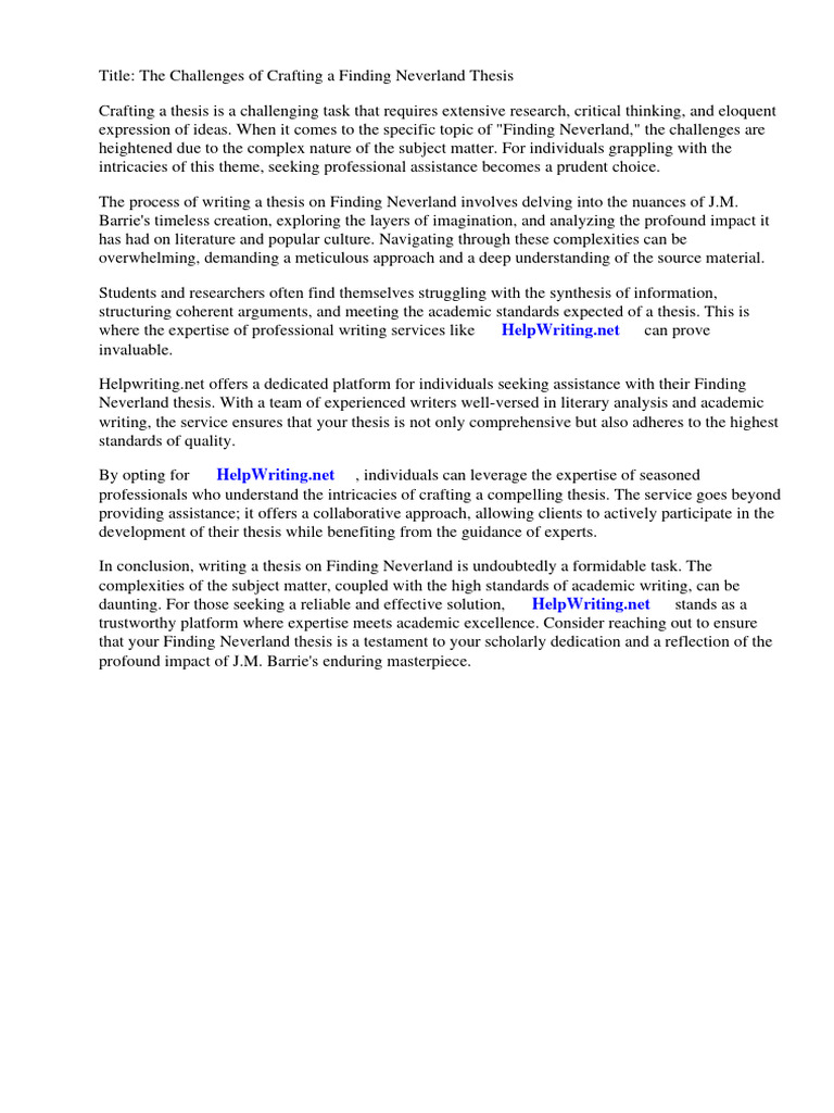 Finding Neverland Thesis | PDF | Peter Pan