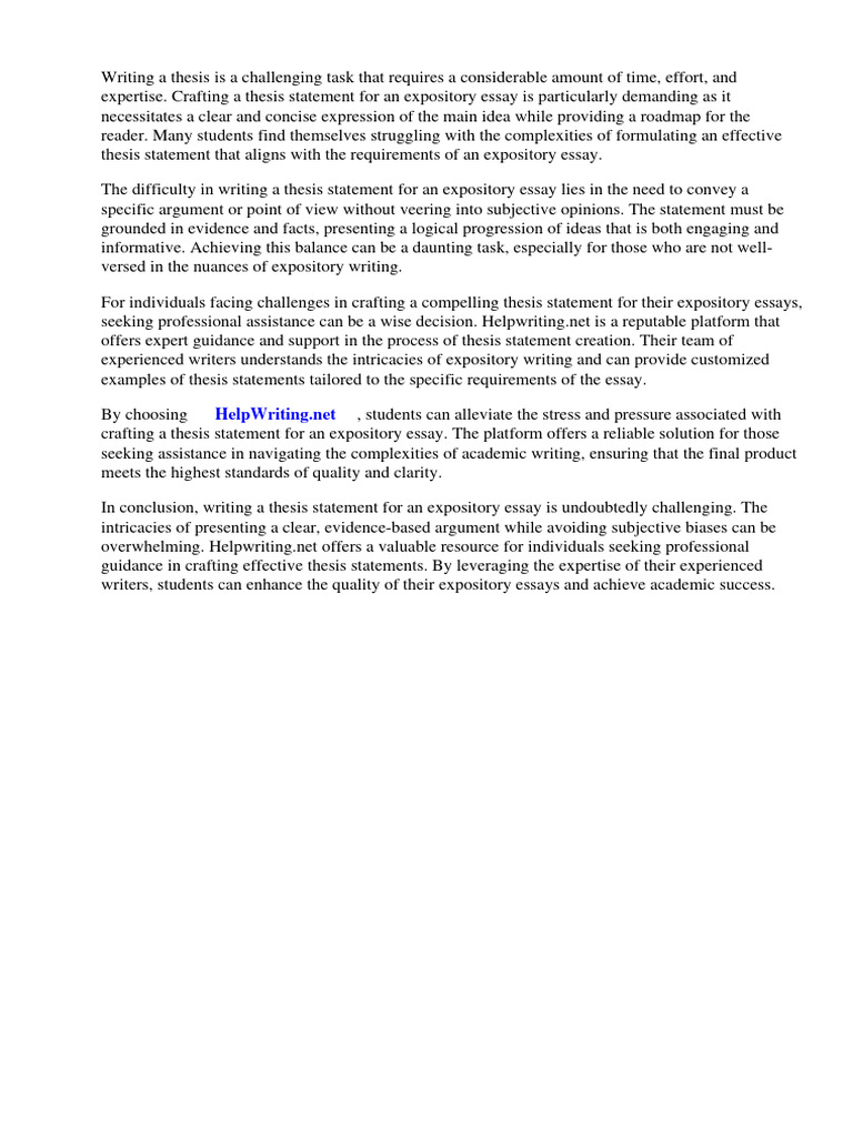 Examples of Thesis Statement For Expository Essay | PDF