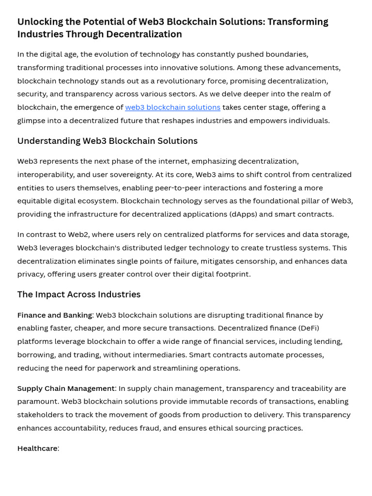 Unlocking The Potential of Web3 Blockchain Solutions Transforming ...