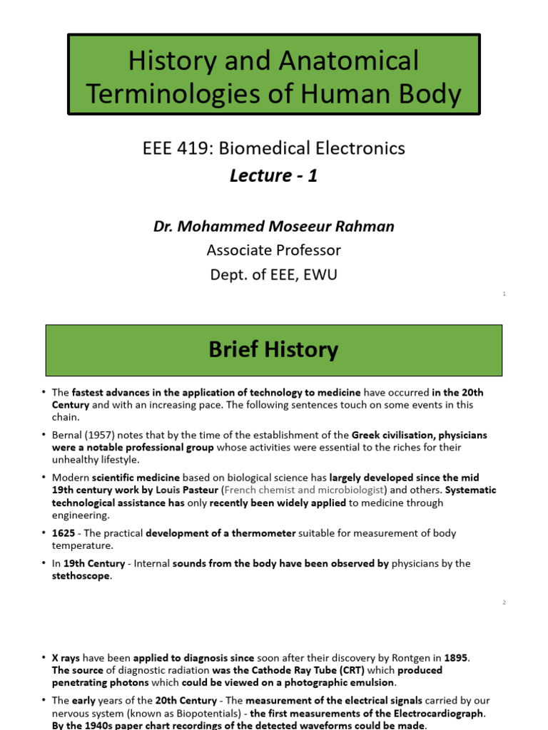 EEE419 - BioE - History - Anatomical Terminology - Lecture-1 | PDF