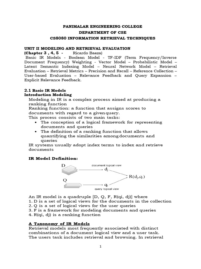 Cs8080 Ir Unit2 I Modeling and Retrieval Evaluation | PDF | Information Retrieval | Search ...