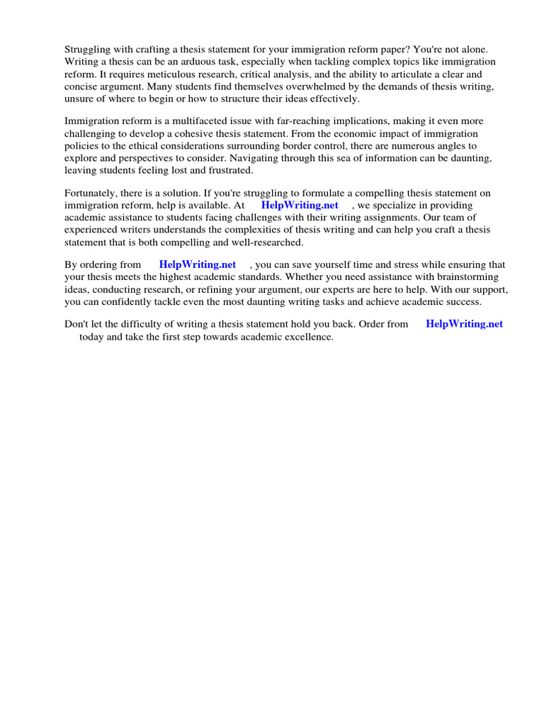 Thesis Statement Immigration Reform | PDF | Immigration | Illegal ...