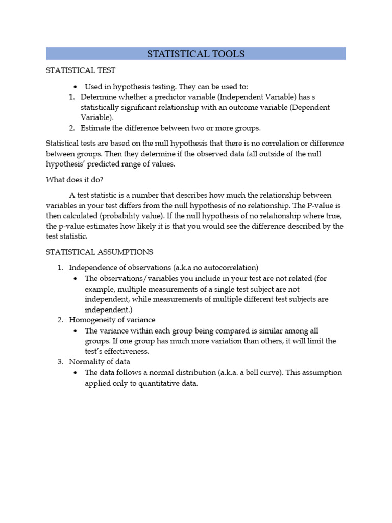 Statistical Tools | PDF | Statistics | Statistical Hypothesis Testing