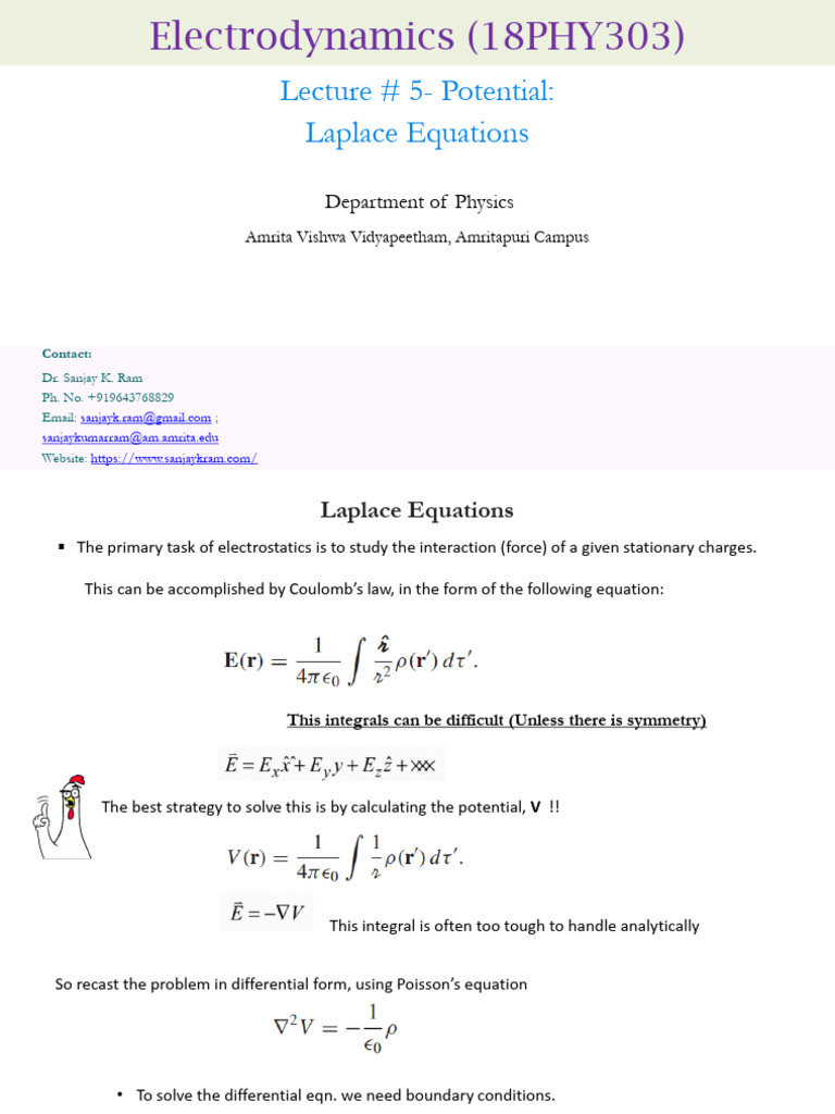 Lec #5 - Electrostatics-V 18PHY303 Electrodynamics | PDF | Physics | Mathematical Analysis