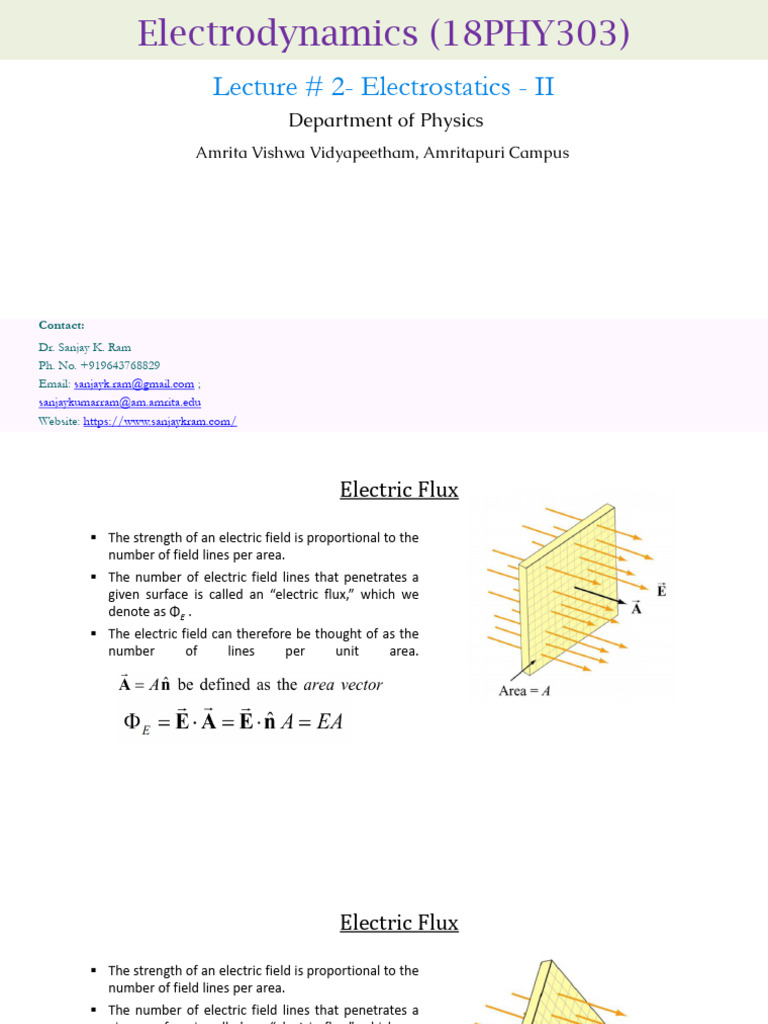 Lec #2_Electrostatics-II 18PHY303 Electrodynamics | PDF | Flux ...