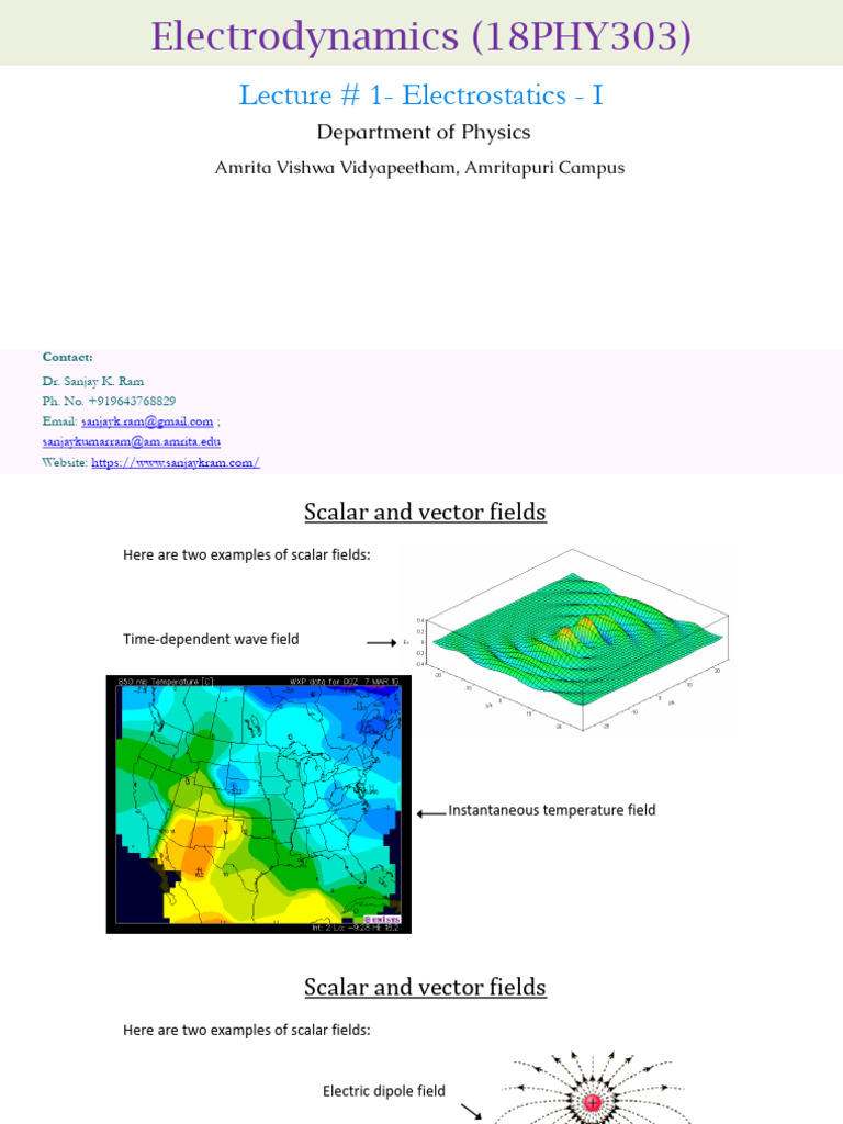 Lec #1 - Electrostatics-I 18PHY303 Electrodynamics | PDF | Electric ...