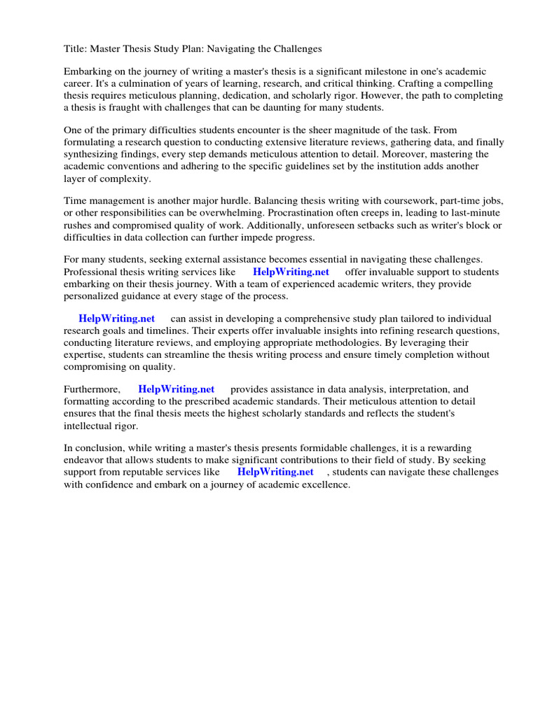 Master Thesis Study Plan | PDF | Thesis | Expert