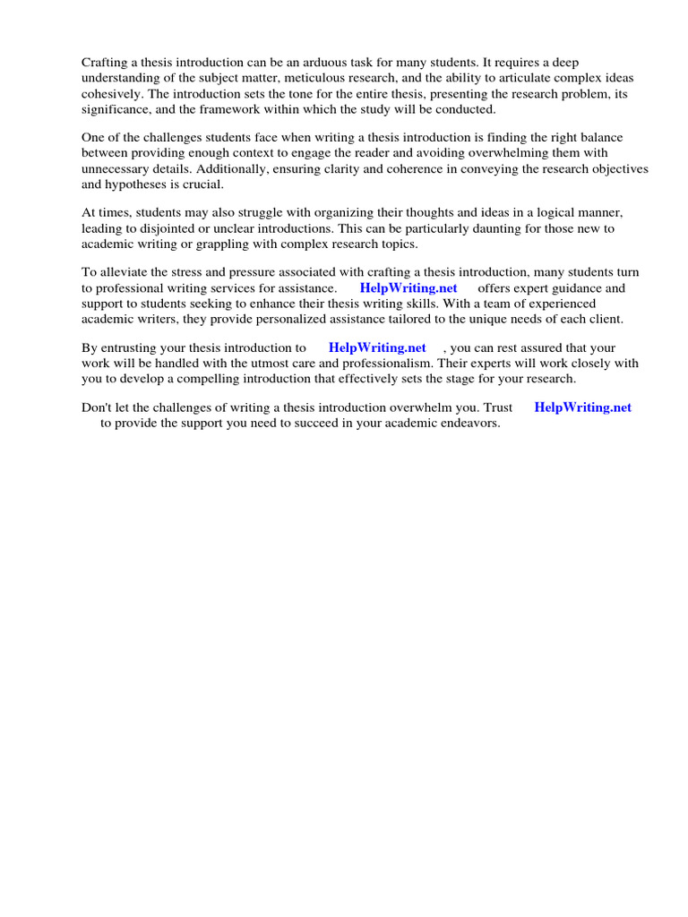 Sample Introduction For Thesis Writing | PDF | Essays | Thesis