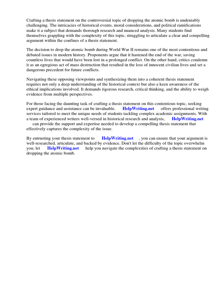 Thesis Statement On Dropping The Atomic Bomb | Download Free PDF ...