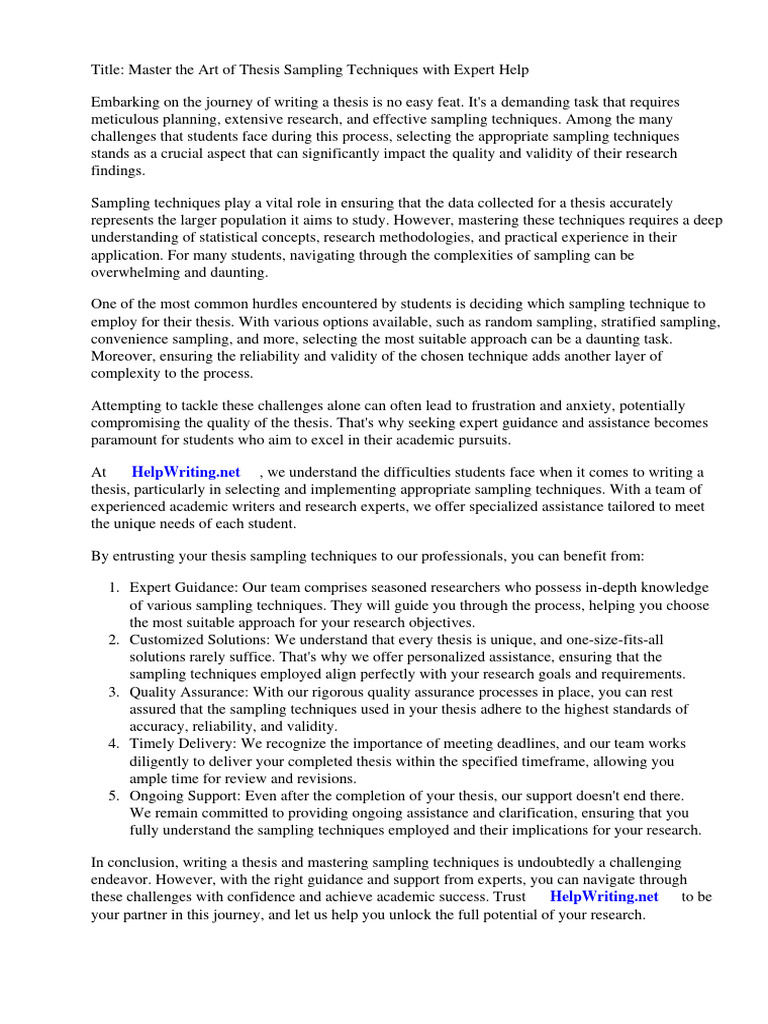 Thesis Sampling Techniques | PDF | Sampling (Statistics) | Survey ... Thesis Sampling Techniques | PDF | Sampling (Statistics) | Survey ...