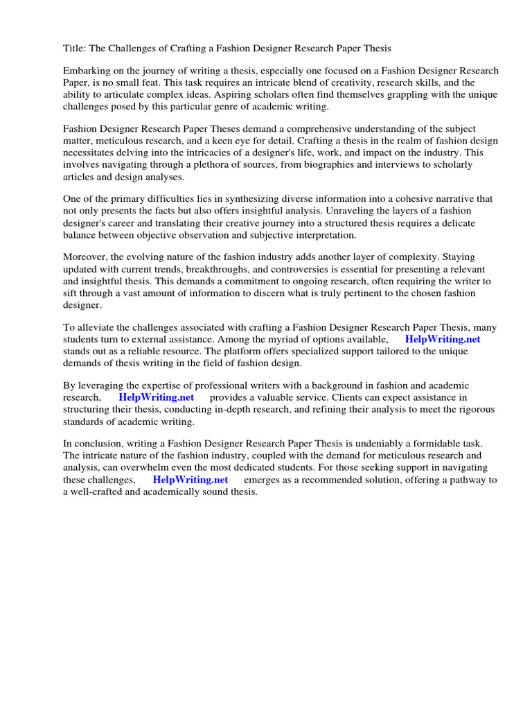 Fashion Designer Research Paper Thesis | PDF | Fashion | Clothing