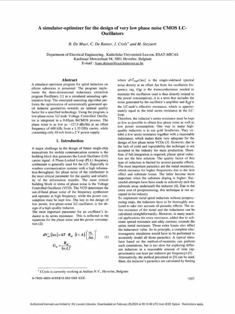 A Simulator-Optimizer For The Design of Very Low Phase Noise CMOS LC ...