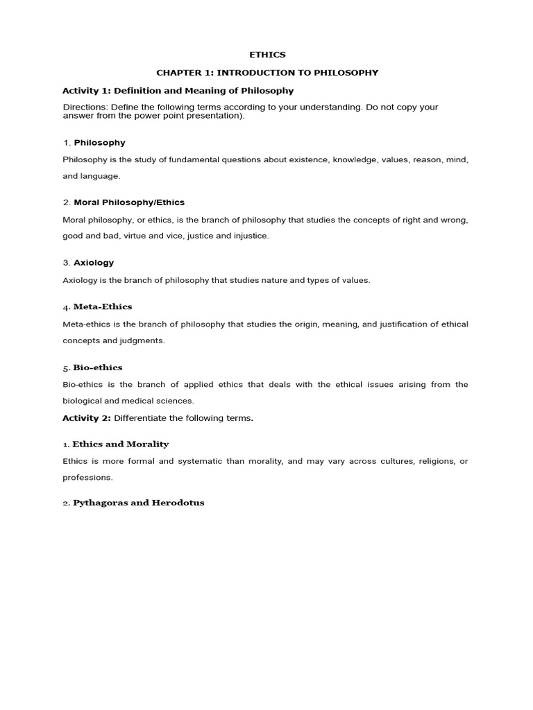 Ethics Chapter 1 Introduction To Philosophy Activity PDF | PDF | Morality | Objectivity (Philosophy)