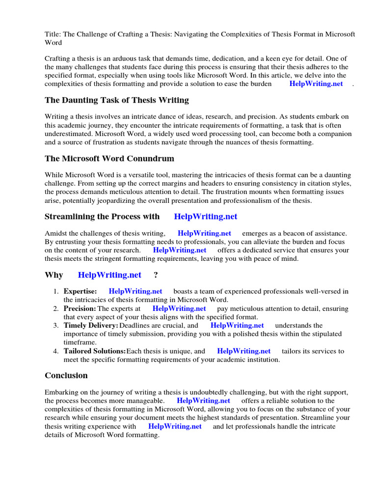 Thesis Format in Microsoft Word | PDF | Microsoft Word | Thesis