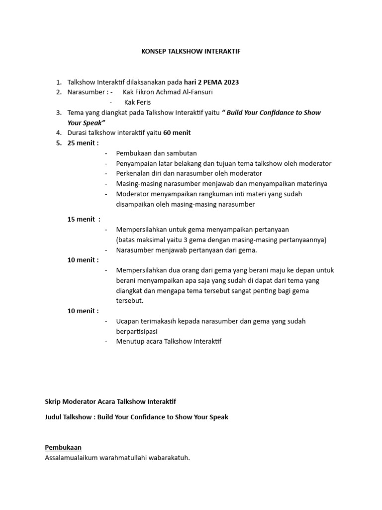 Konsep Talkshow Interaktif | PDF