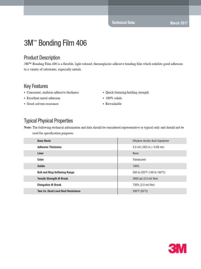 3M TBF 406 TDS | PDF | Adhesive | Solid