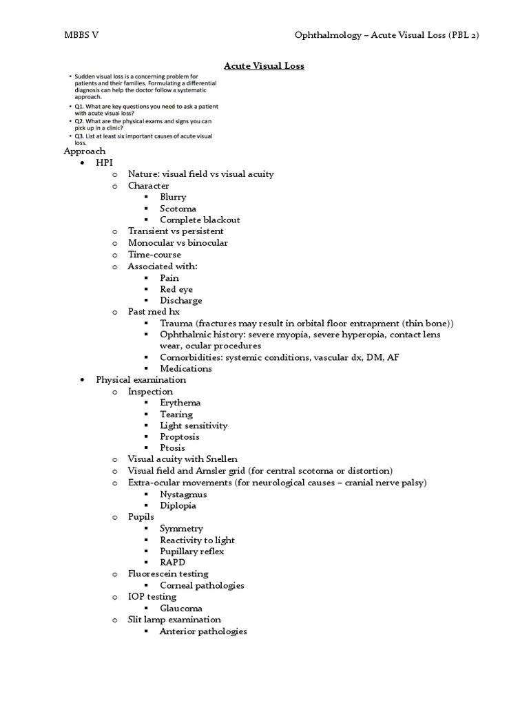 Ophthalmology - Acute Visual Loss PBL Case 2 | PDF | Retina | Glaucoma