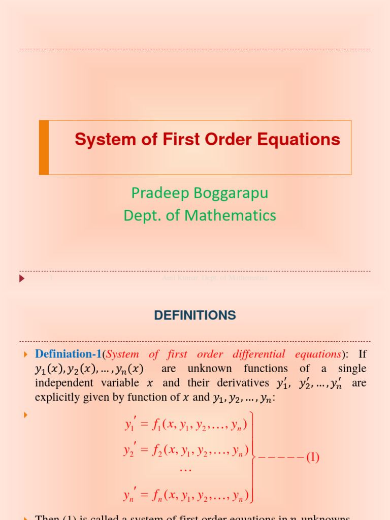 System of First Order Equations - New | PDF